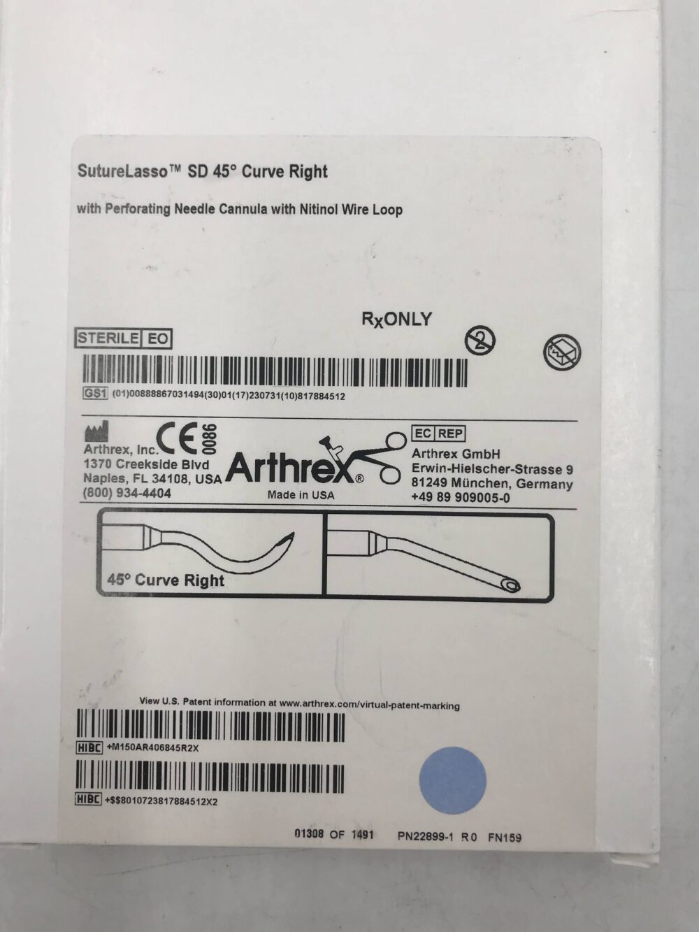 Arthrex AR-4068-45R SutureLasso SD 45° Curve Right (X) - GB TECH USA