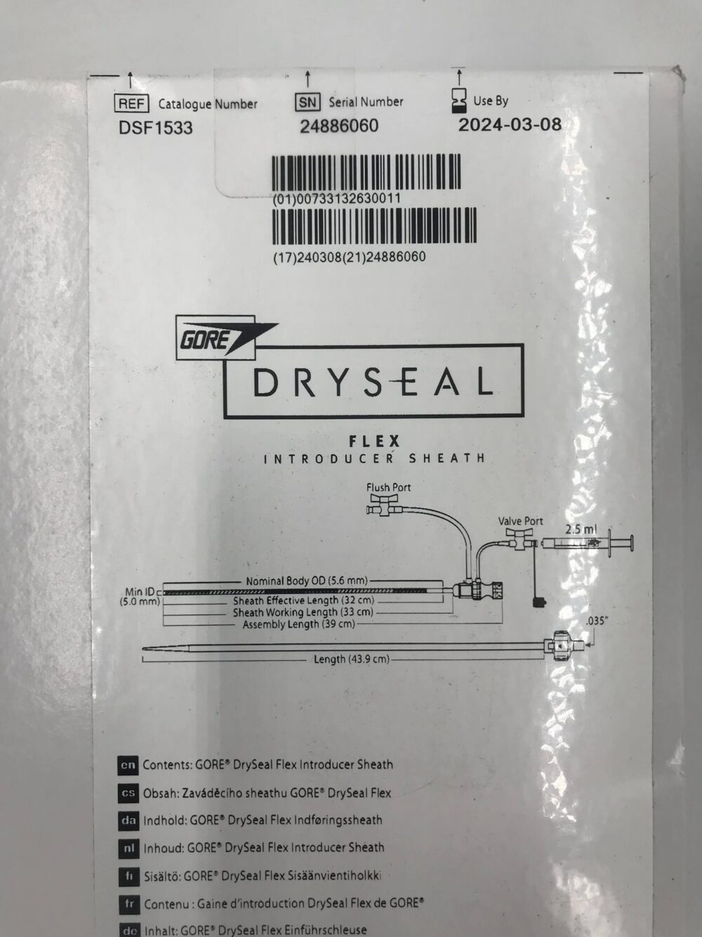 Gore DSF1533 DrySeal Flex Introducer Sheath 33cm 15Fr (X) - GB TECH USA