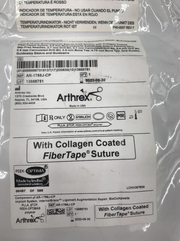 Arthrex AR-1788J-CP Implant System InternalBrace Ligament Augmentation ...