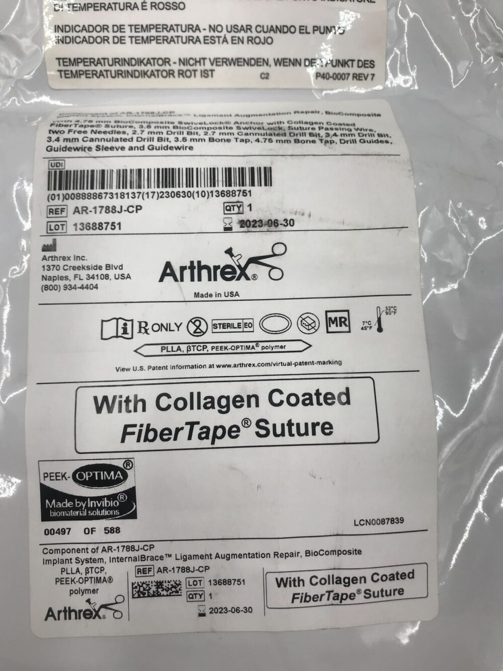 Arthrex AR-1788J-CP Implant System InternalBrace Ligament Augmentation ...