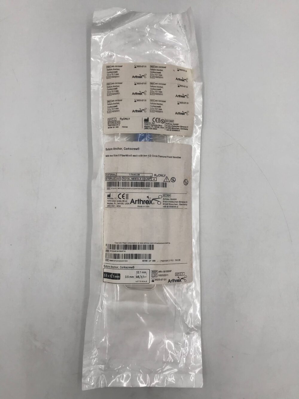 Arthrex AR-1915SNF Suture Anchor Corkscrew 3.5 x 12.1mm (X) - GB TECH USA