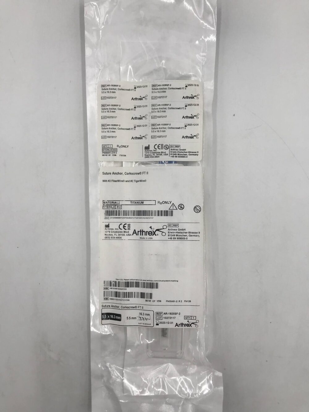 Arthrex AR-1928SF-2 Suture Anchor Corkscrew 3.5 x 12.1mm (X) - GB TECH USA