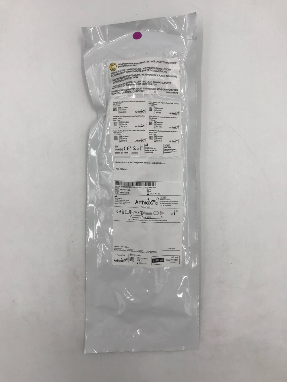 Arthrex AR-1938BC Suture Anchor BioComposite SutureTak Knotless with #2 ...