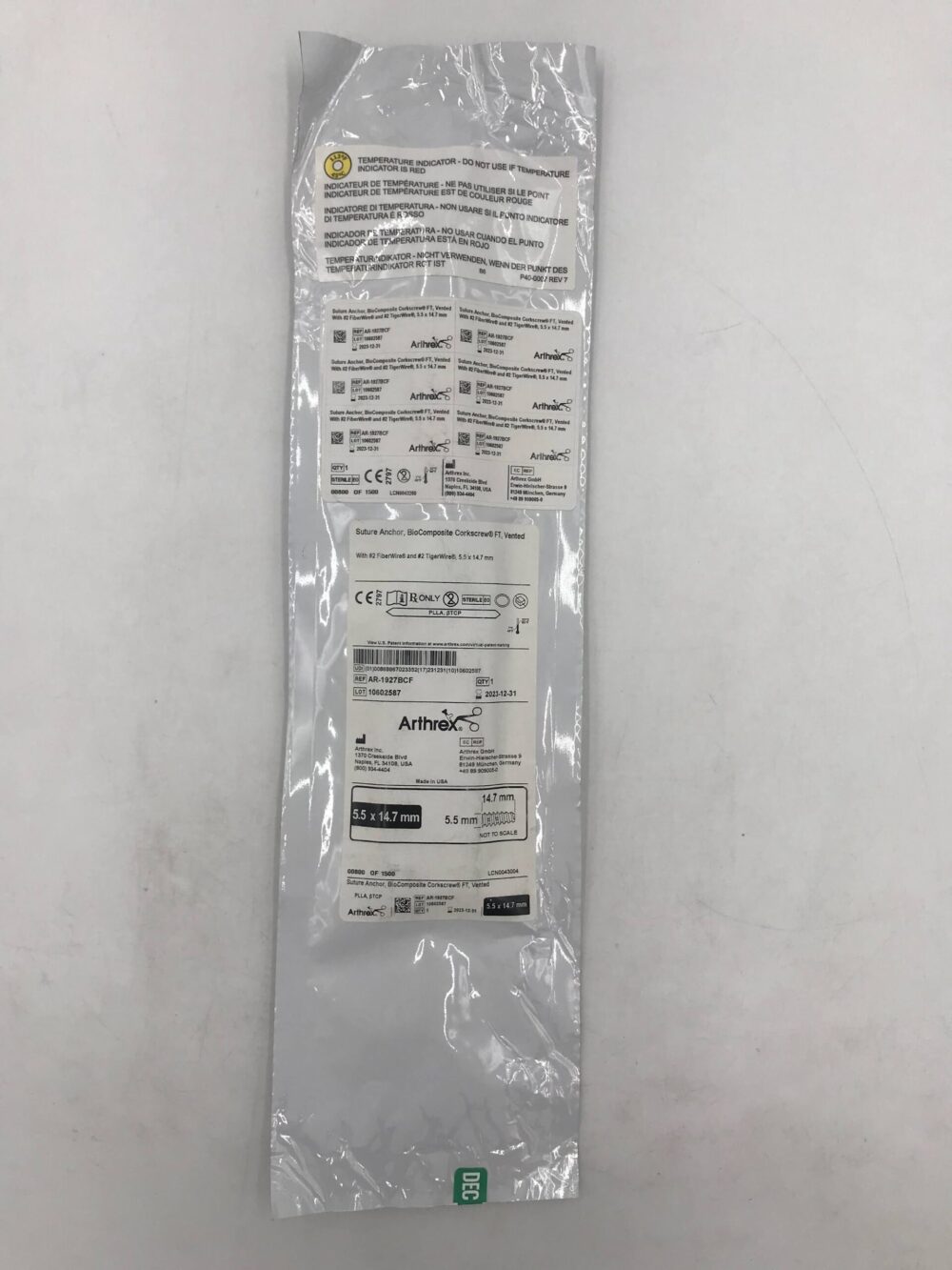 Arthrex AR-1927BCF Suture Anchor Biocomposite Corkscrew FT Vented 5.5 x ...