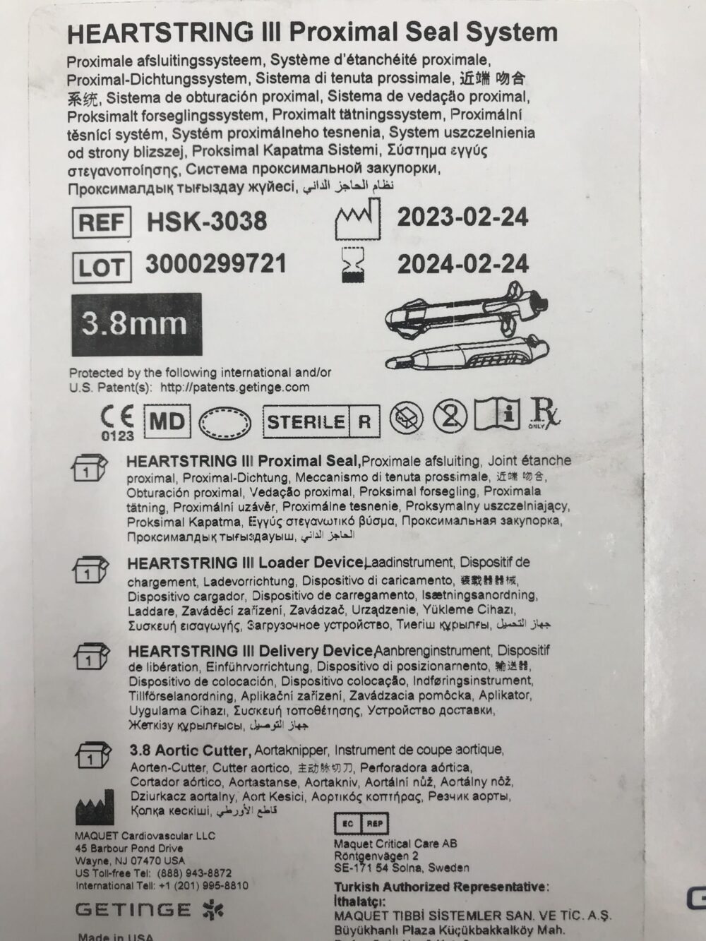 Maquet HSK-3038 Getinge Heartstring III Proximal Seal System 3.8mm (X ...
