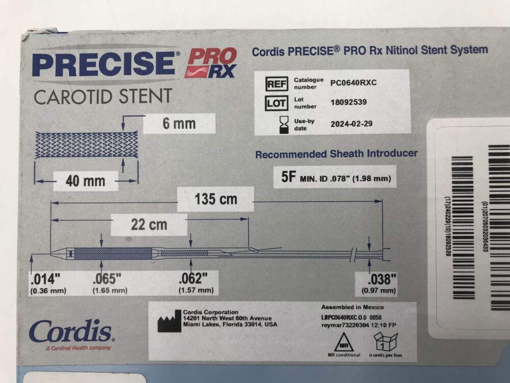 Cordis PC0640RXC Precise Pro Rx Carotid Stent 6mm x 40mm 5F 135cm (X ...