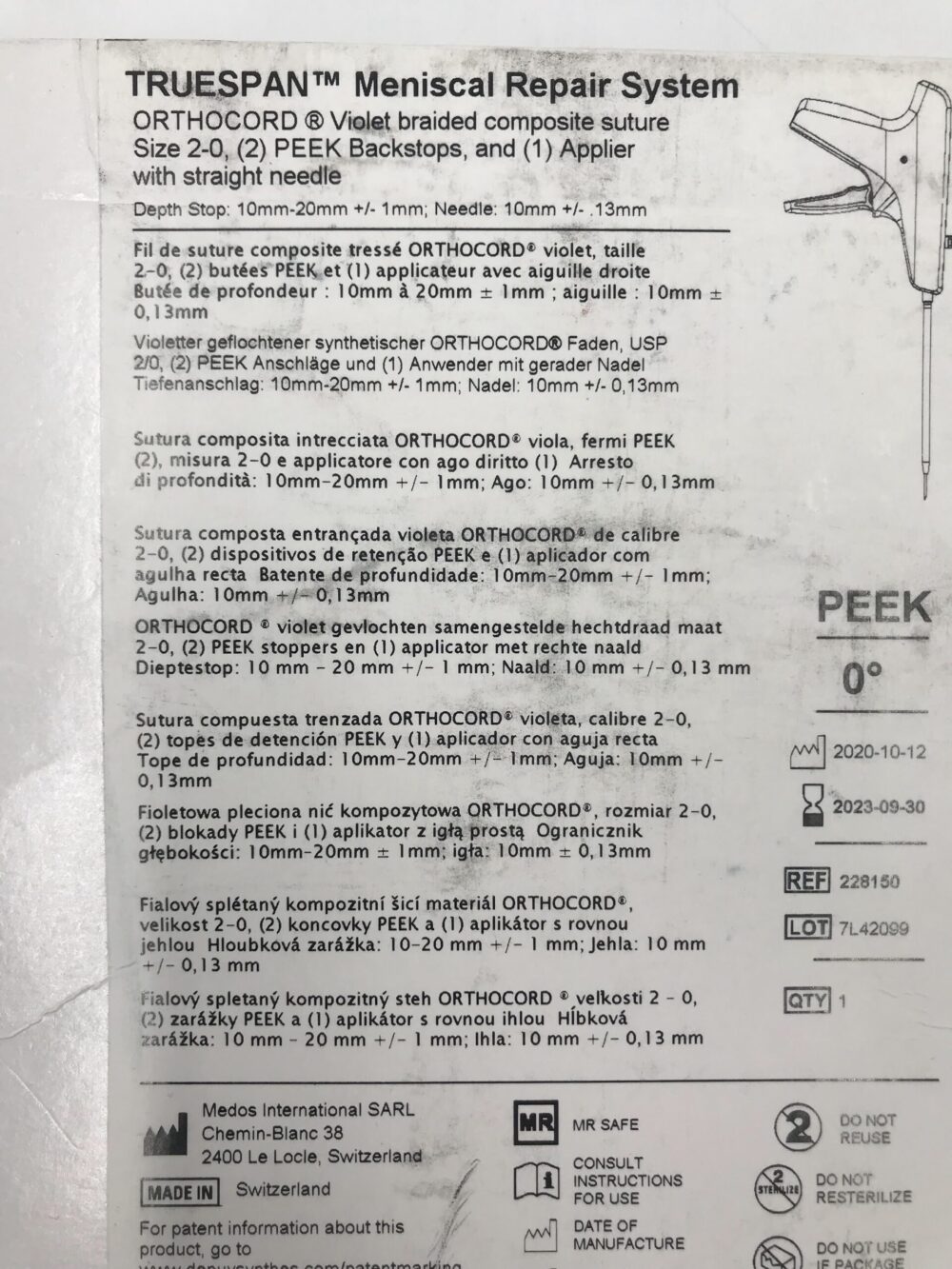 Depuy/Medos 228150 Truespan Meniscal Repair System Peek 0° (X) - GB ...
