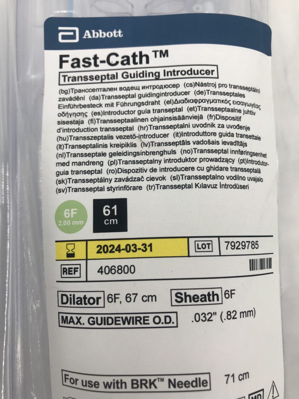 Abbott 406800 Fast-Cath Transseptal Guiding Introducer 6F 67cm (X) - GB ...