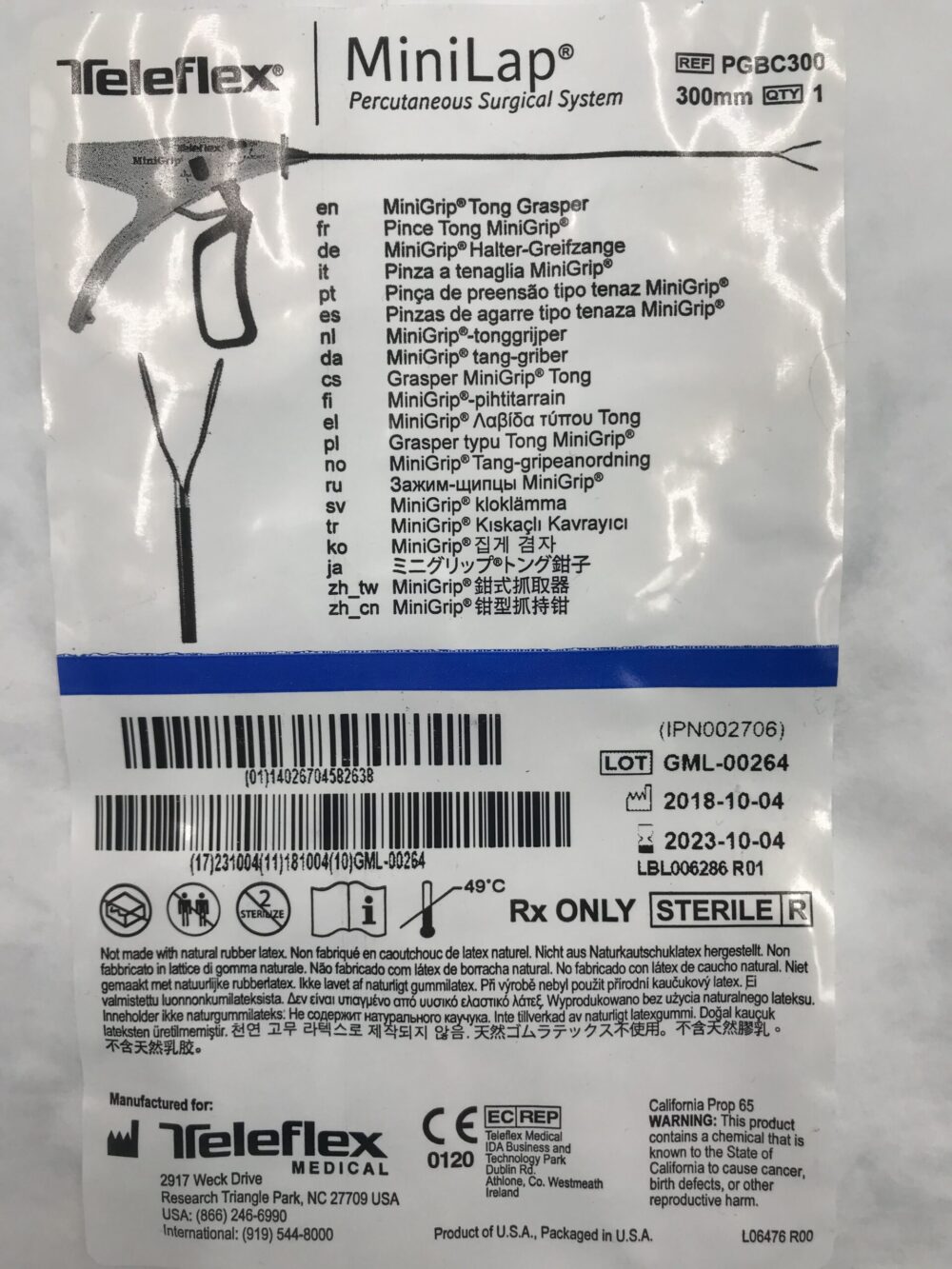 Teleflex PGBC300 MiniLap Percutaneous Surgical System MiniGrip Tong ...