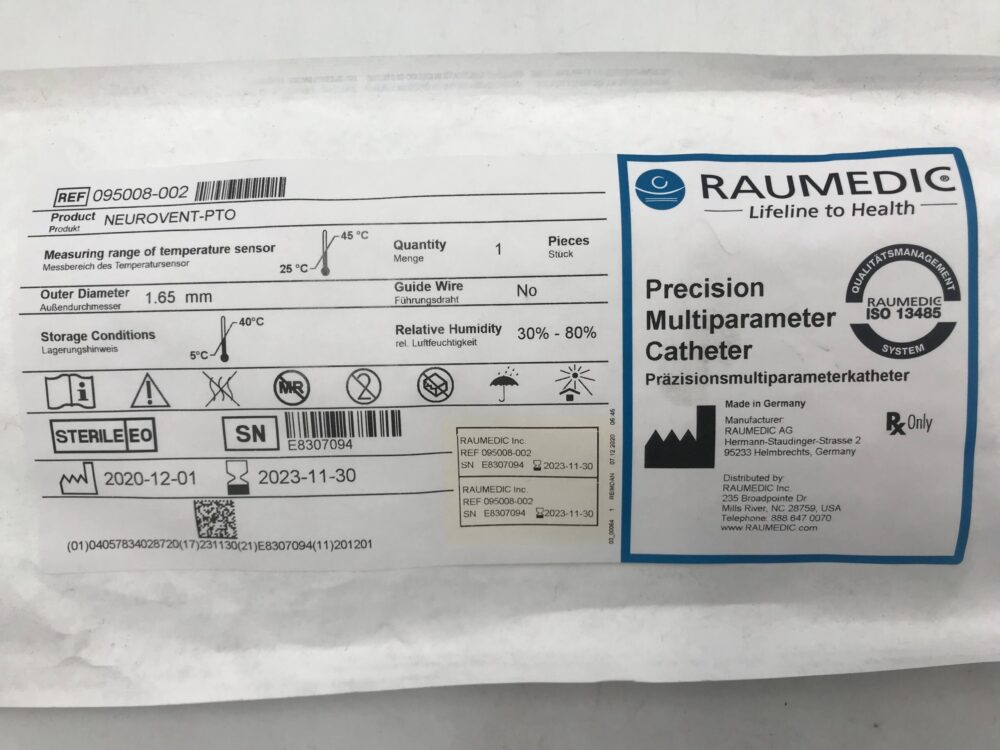 Raumedic 095008-002 Precision Multiparameter Catheter Neurovent-Pto O.D ...