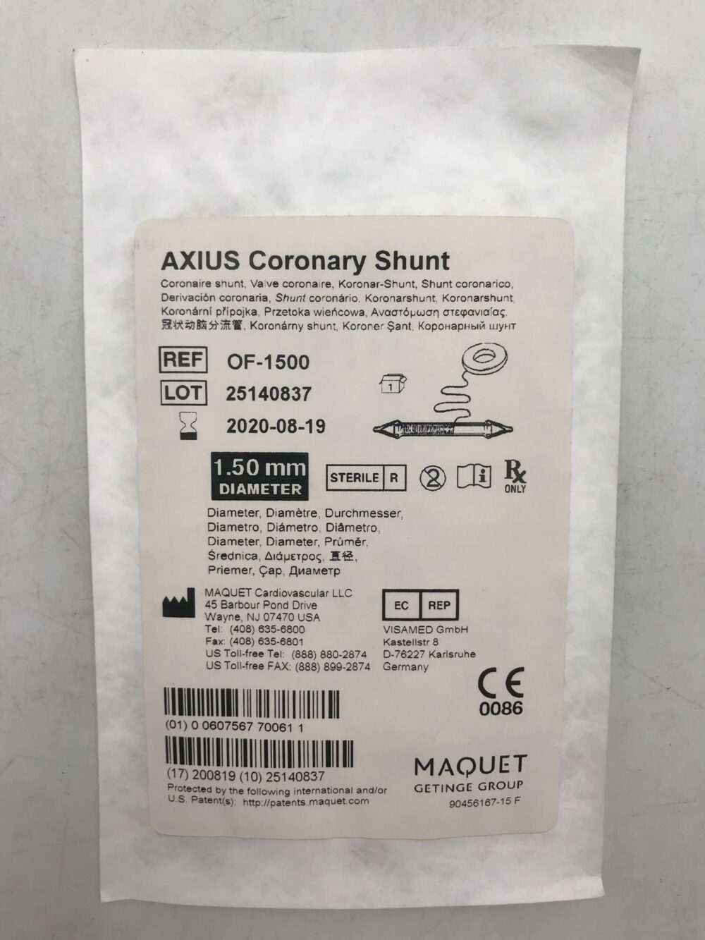 Maquet OF-1500 Axius Coronary Shunt 1.50mm Diameter (X) - GB TECH USA
