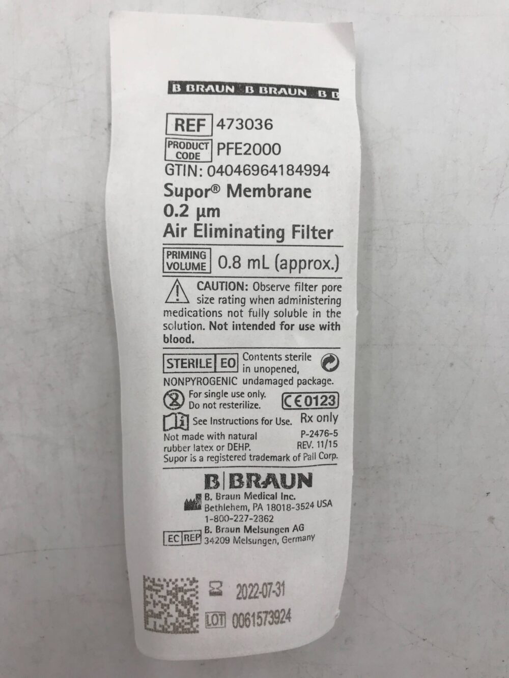 Braun 473036 Supor Membrane 0.2µm Air Eliminating Filter (X) - GB TECH USA