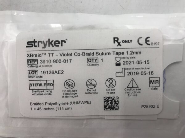 Stryker 3910-900-017 XBraid TT Violet Co-Braid Suture Tape 1-2mm (X ...