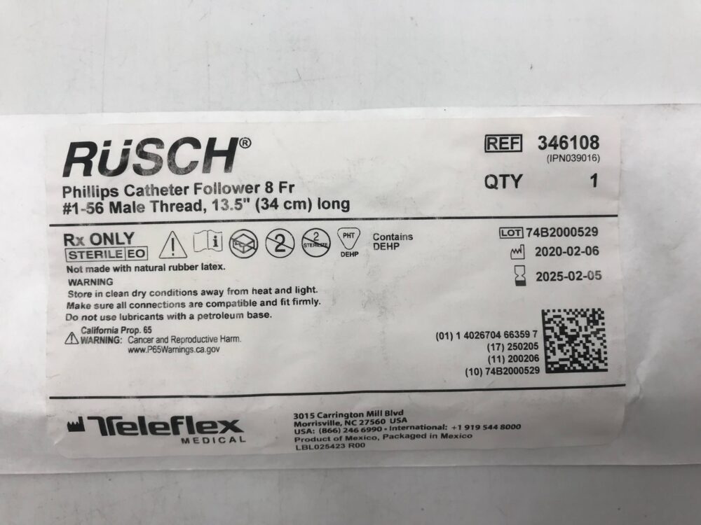Teleflex 346108 Rusch Philips Catheter Follower 8Fr #1-56 Male Thread ...