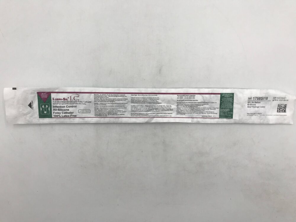 Bard 1758SI18 Lubri-Sil I.C. Anti-Microbial All-Silicone Foley Catheter ...