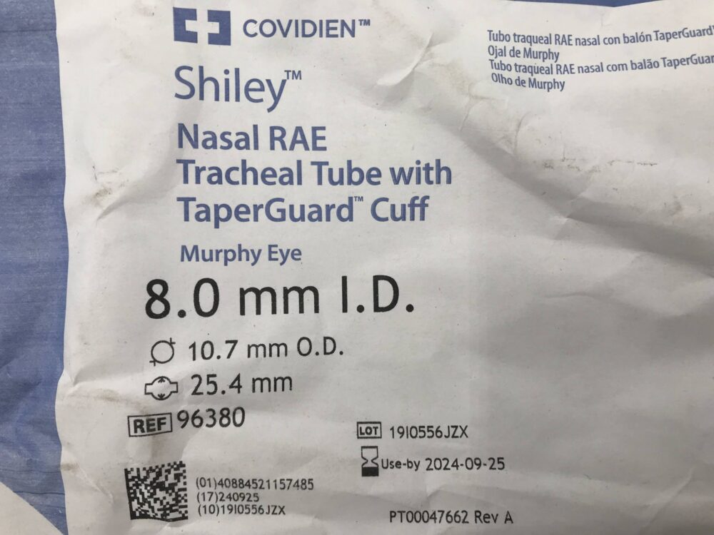 Covidien 96380 Shiley Nasal RAE Tracheal Tube with TaperGuard Cuff ...