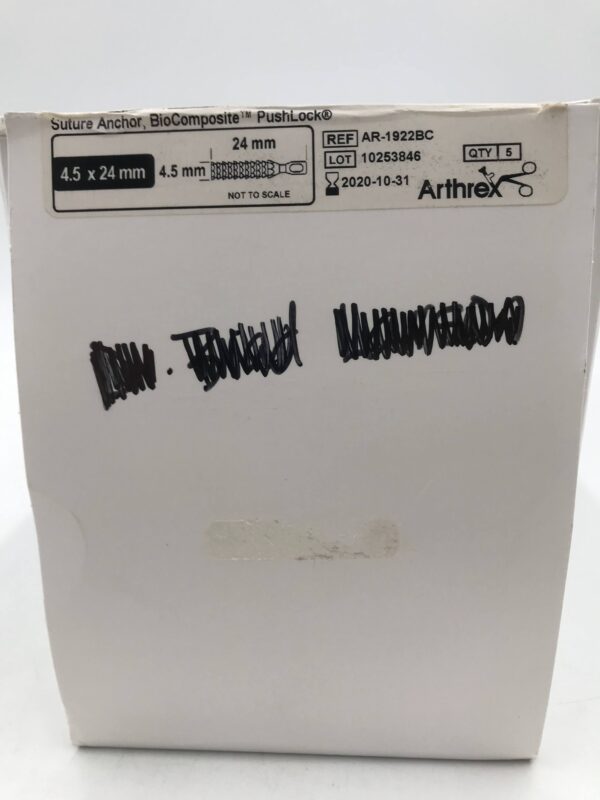Arthrex AR-1922BC Suture Anchor BioComposite PushLock 4.5 x 24mm (5/Box ...