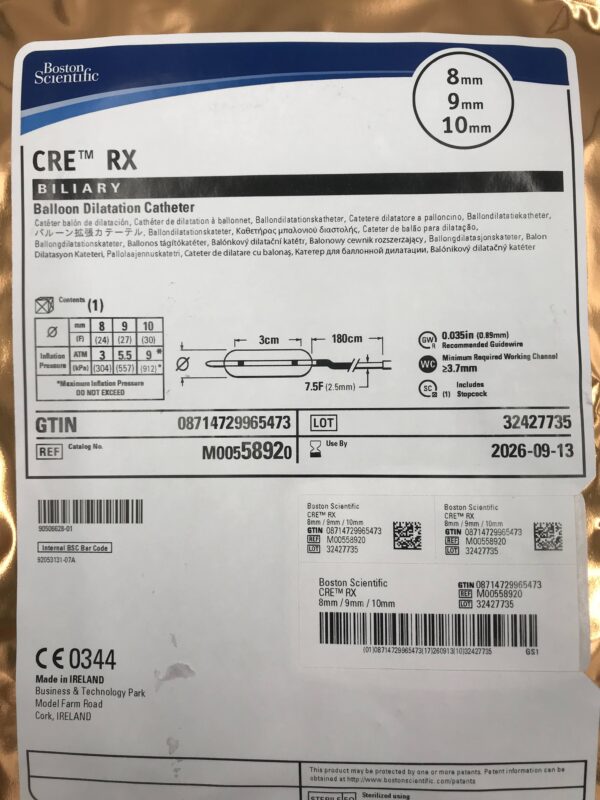 Boston Scientific 5892 CRE RX Biliary Balloon Dilatation Catheter 8mm ...