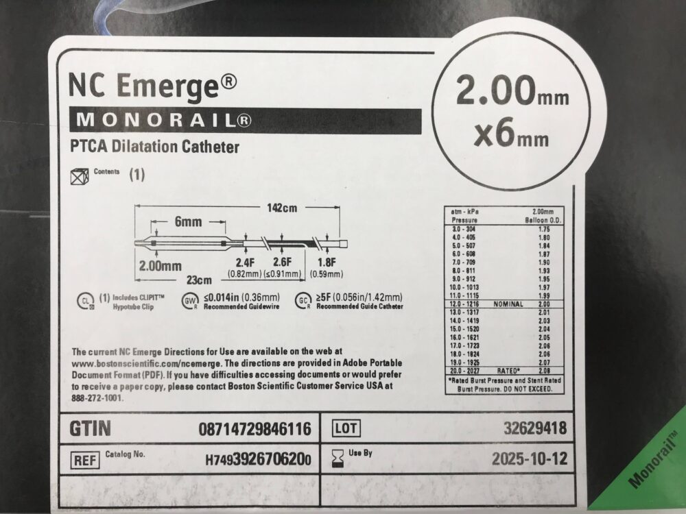 Boston Scientific 392670620 NC Emerge Monorail PTCA Dilatation Catheter ...