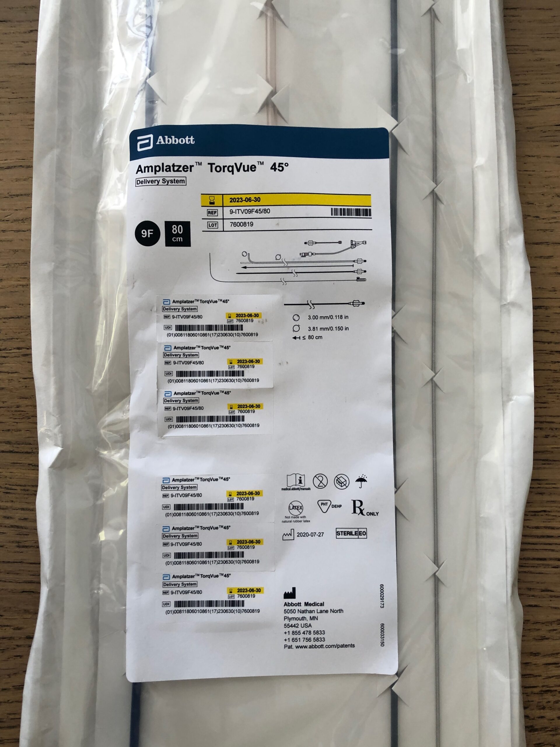 ABBOTT 9-ITV09F45/80 AMPLATZER TorqVue 45 Degree Delivery System 9Fr (X ...