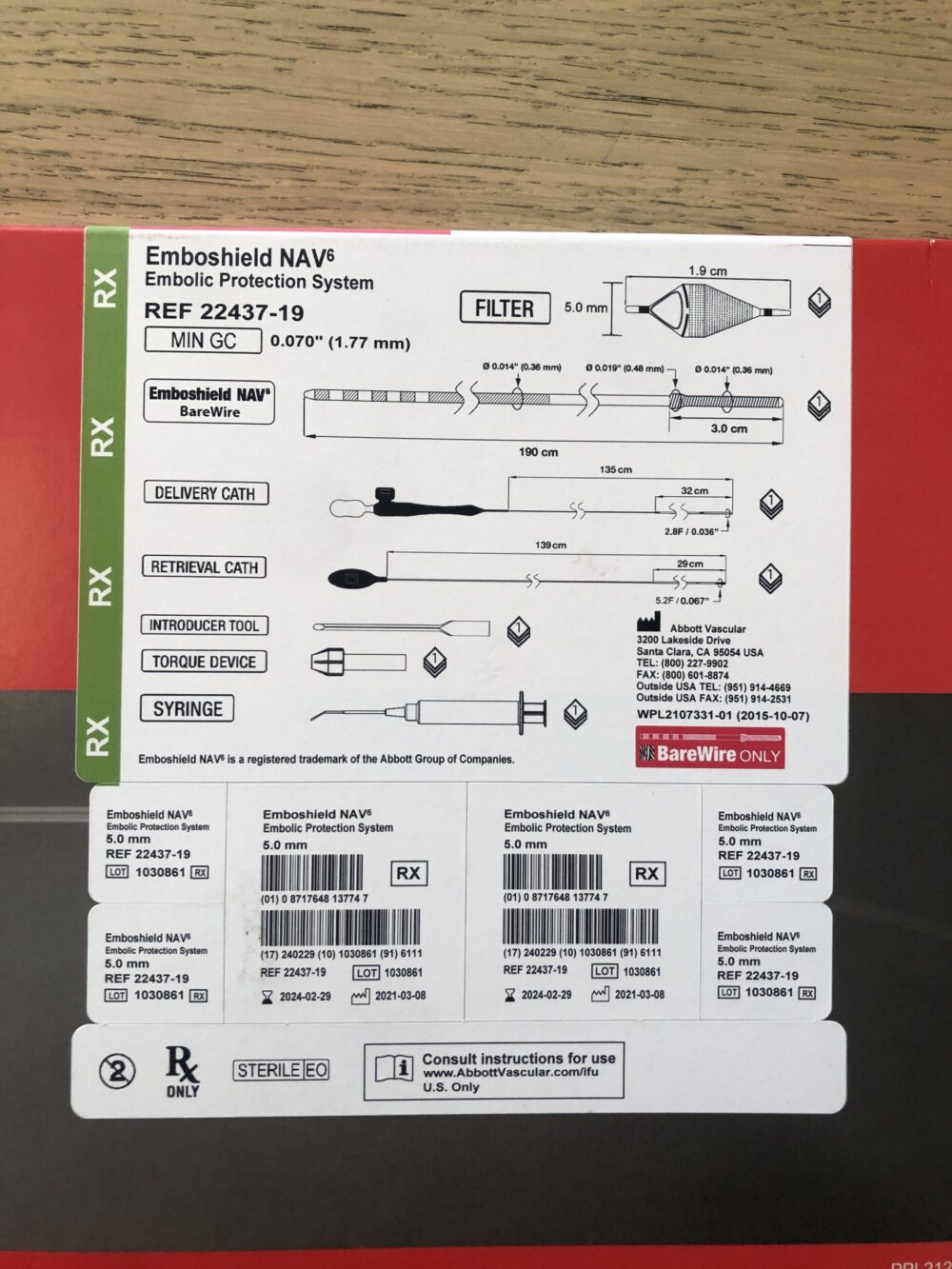 ABBOTT 22437-19 Emboshield NAV6 Embolic Protection System 2.5-4.8mm(X ...