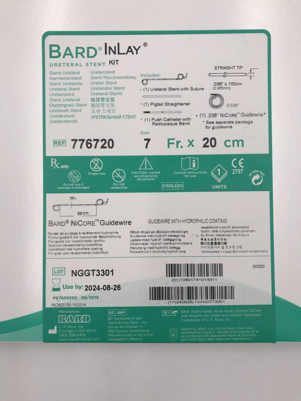 BARD 776720 InLay Ureteral Stent Kit 7F x 20cm (SD) - GB TECH USA