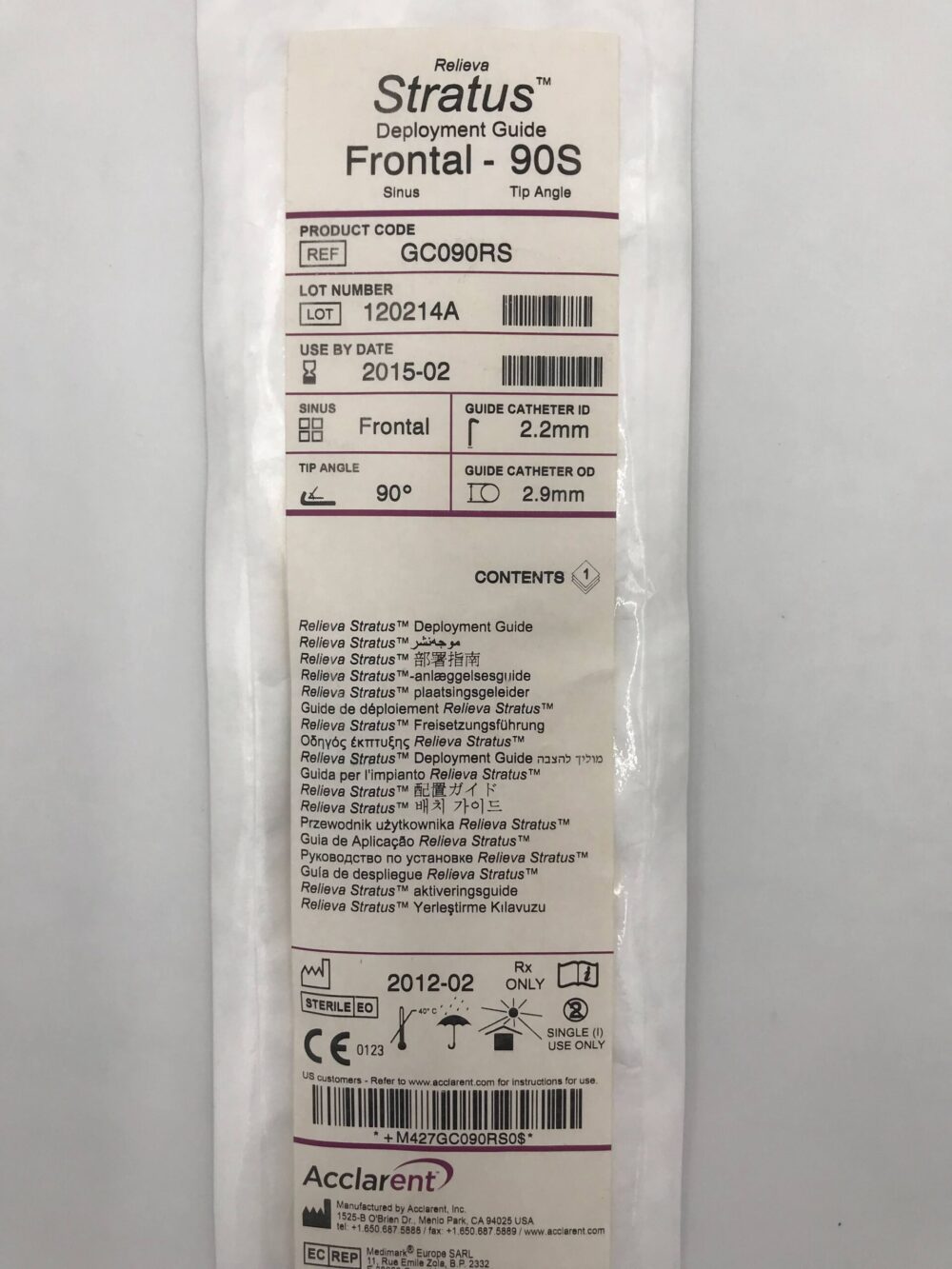 ACCLARENT GC090RS Relieva Stratus Deployment Guide, Frontal-Sinus, 90S ...