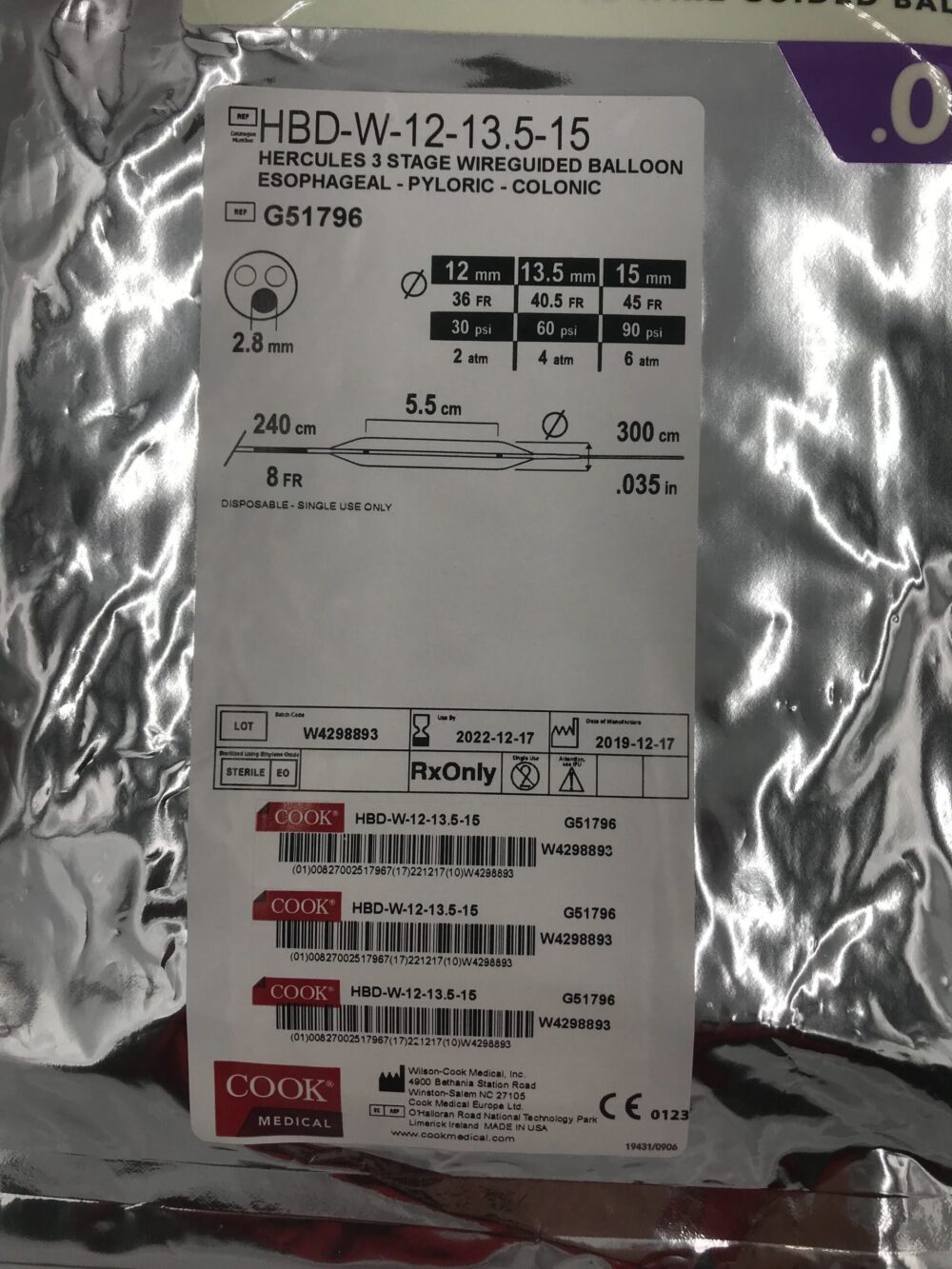 COOK G51796 Hercules 3 Stage Wire Guided Balloon Esophageal – Pyloric ...