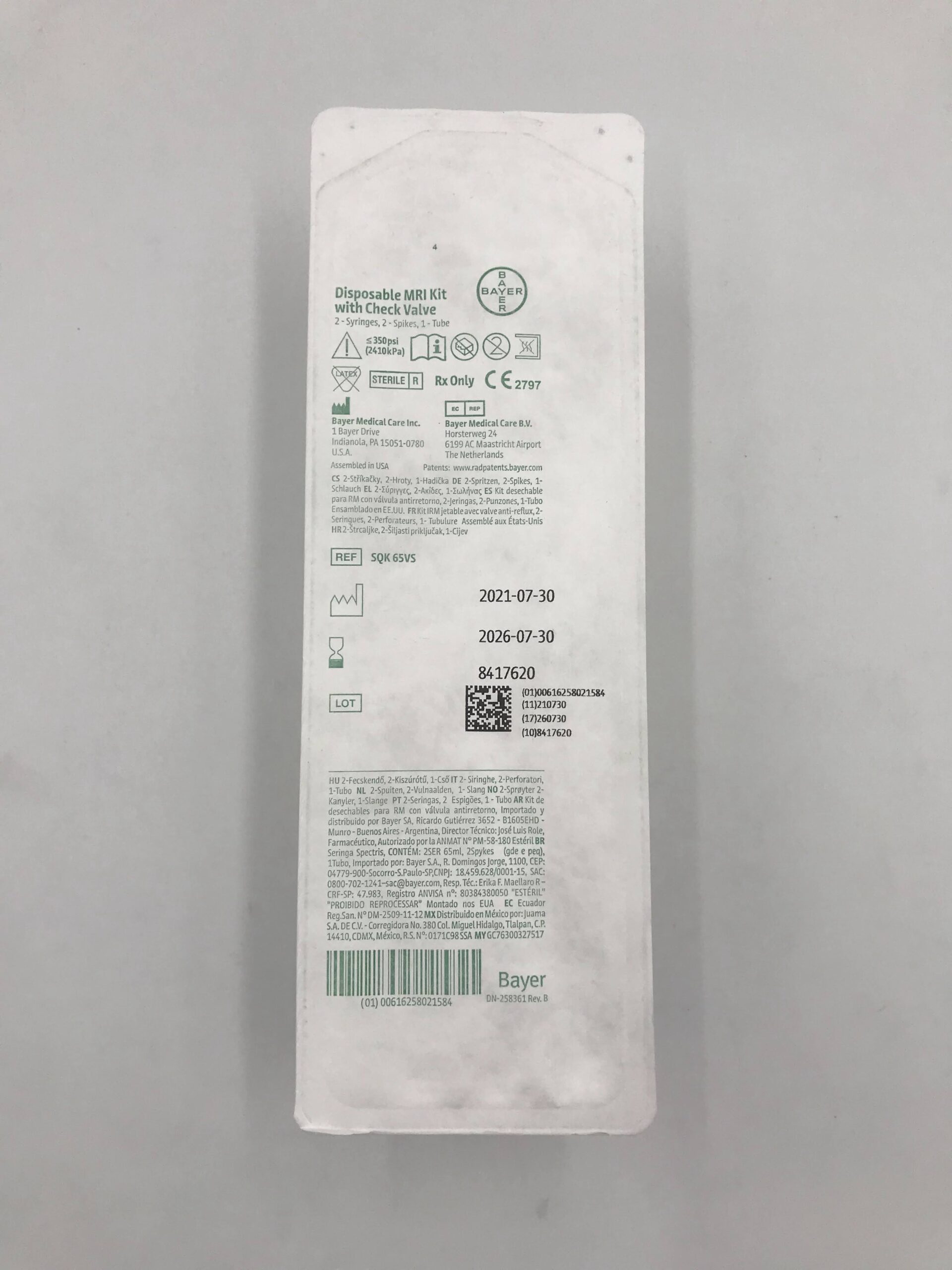 Disposable MRI Kit With Check Valve - GB TECH USA