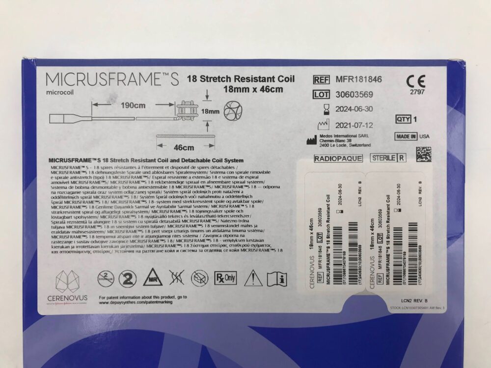 MEDOS MFR181846 Micrusframe S 18 Stretch Resistant Coil and Detachable ...