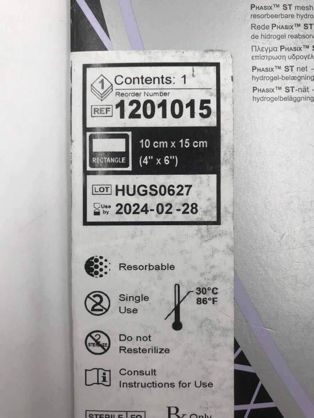 BARD 1201015 ST PHASIX ST Mesh Rectangle 4″x6″ A Resorbable Mesh w/ A ...