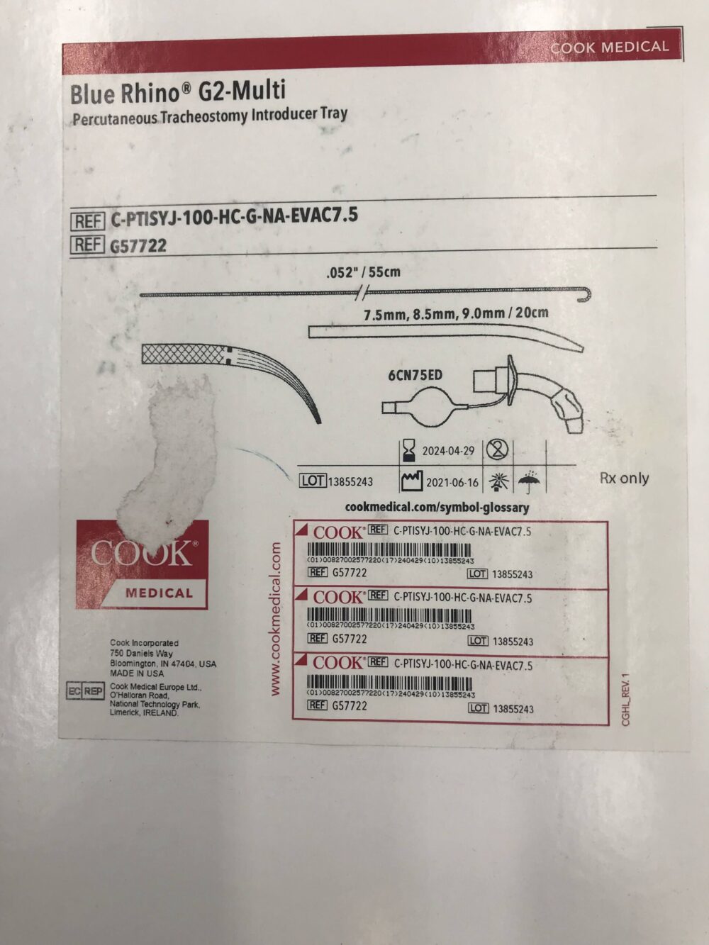 COOK G57722 Blue Rhino G2-Multi Percutaneous Tracheostomy Introducer ...