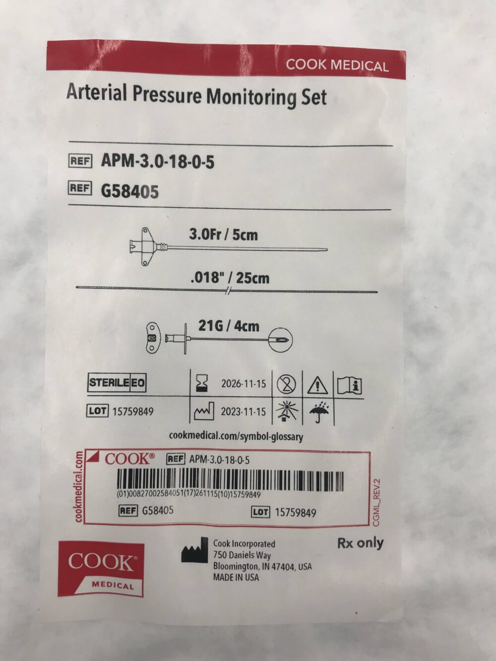 COOK G58405 Arterial Pressure Monitoring Set - GB TECH USA
