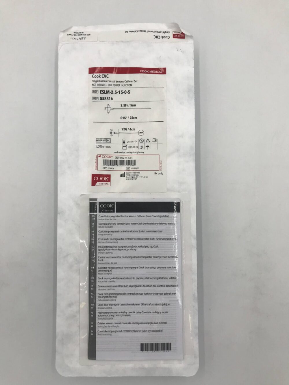 COOK G58816 CVC Single Lumen Central Venous Catheter Set 2.5F/5cm – GB ...