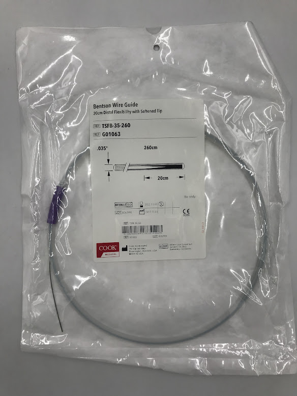 COOK G01063 Bentson Wire Guide 20cm Distal Flexibility w/Softened Tip ...