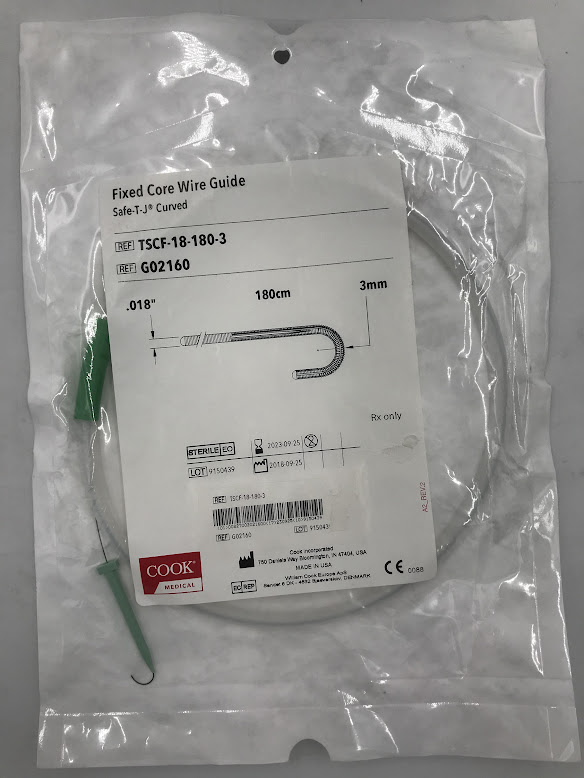 COOK G02160 Fixed Core Wire Guide Safe-T-J Curved .018" x 180cm x 3mm ...