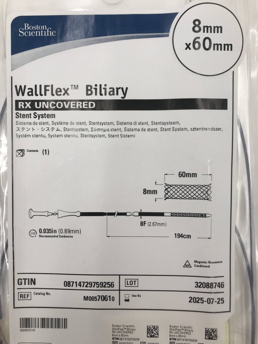 BOSTON SCIENTIFIC 7061 WallFlex Biliary RX Uncovered Stent System 8F x ...