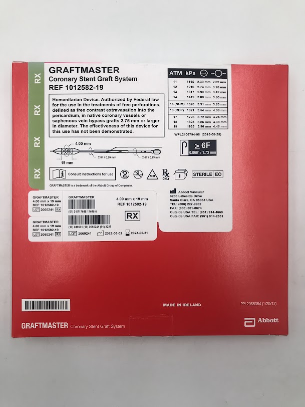 ABBOTT 1012582-19 GraftMaster Coronary Stent Graft System 4.0mm x 19mm ...