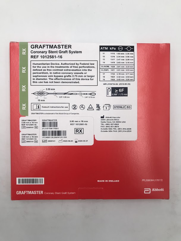 ABBOTT 1012581-16 GraftMaster Coronary Stent Graft System 3.5mm x 16mm ...