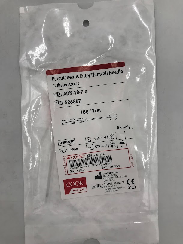 COOK G26867 Percutaneous Entry Thinwall Needle Catheter Access 18G x ...