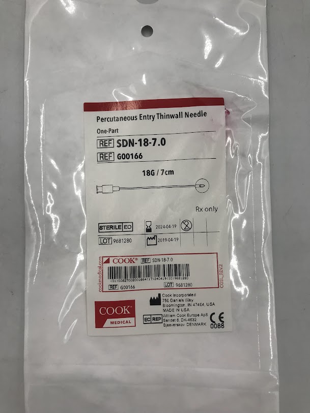 COOK G00166 Percutaneous Entry Thinwall Needle One-Part 18G x 7cm (X ...