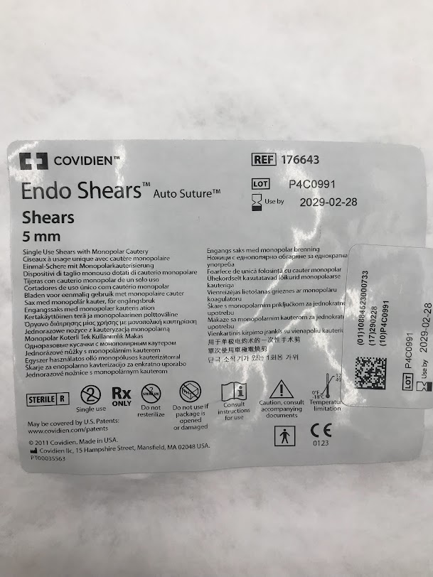 COVIDIEN 176643 Endo Shears Auto Suture Shears 5mm - GB TECH USA