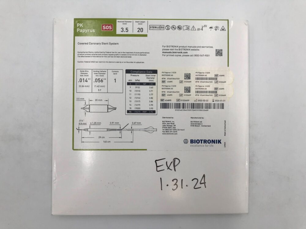 BIOTRONIK 434895 PK Papyrus SOS Covered Coronary Stent System 3.5x20mm ...