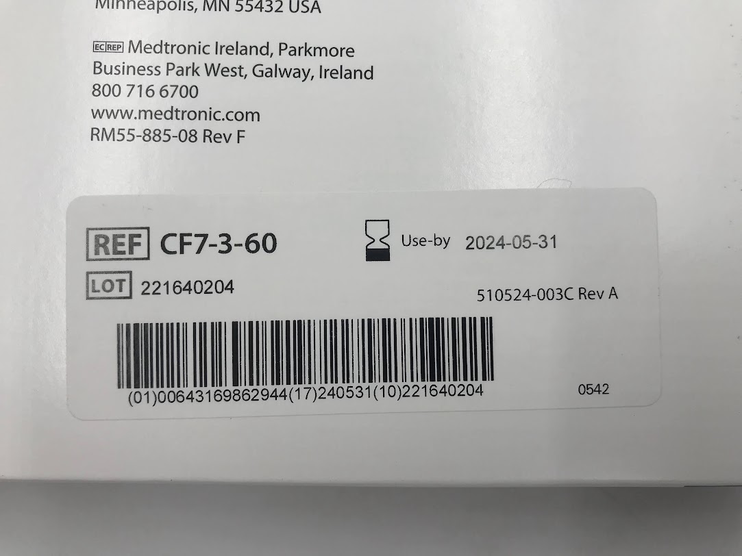 MEDTRONIC CF7-3-60 ClosureFast Endovenous Radiofrequency Ablation (RFA) Catheter 7F x 3cm x 60cm ...