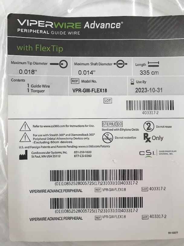 CARDIOVASCULAR SYSTEMS INC VPR-GW-FLEX18 ViperWire Advance Peripheral ...