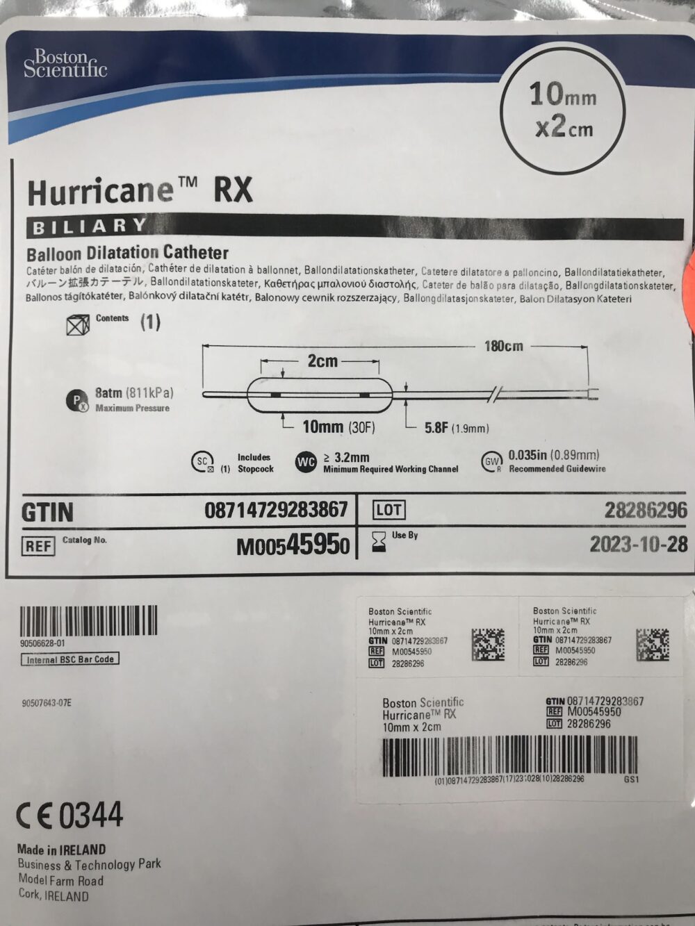 BOSTON SCIENTIFIC 4595 Hurricane RX Biliary Balloon Dilatation Catheter ...