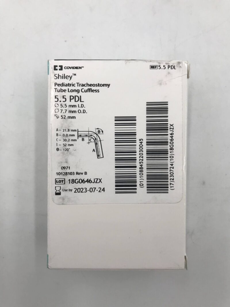 COVIDIEN 5.5 PDL Shiley Pediatric Tracheostomy Tube Long Cuffless 5.5mm ...