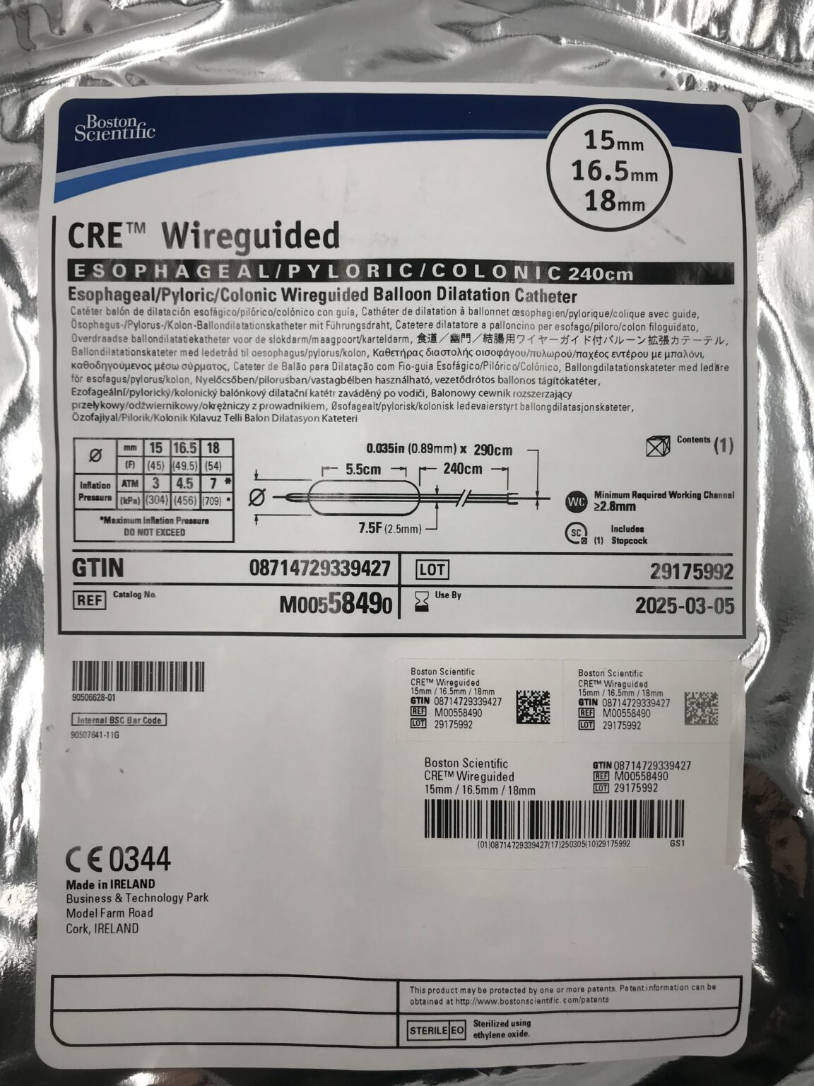 BOSTON SCIENTIFIC 5849 CRE Esophageal/Pyloric/ Wireguided Balloon ...