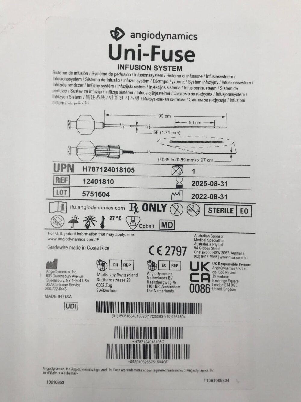 ANGIODYNAMICS 12401810 Uni-Fuse Infusion System With Cooper Wire 5F x ...