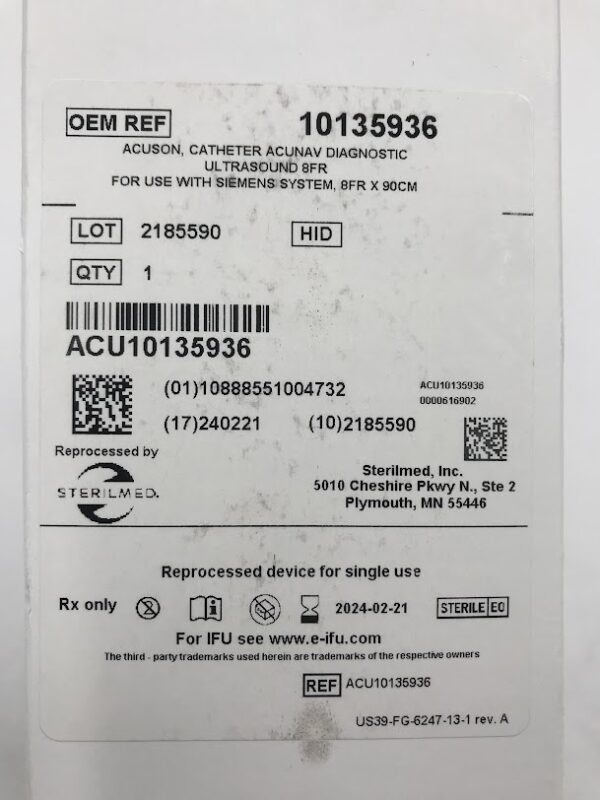 BIOSENSE WEBSTER 10135936 Acuson, Catheter Acunav Diagnostic Ultrasound ...